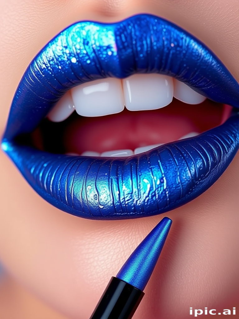 Vibrant Blue Lip Makeup with Glossy Finish and Perfectly Defined Lips