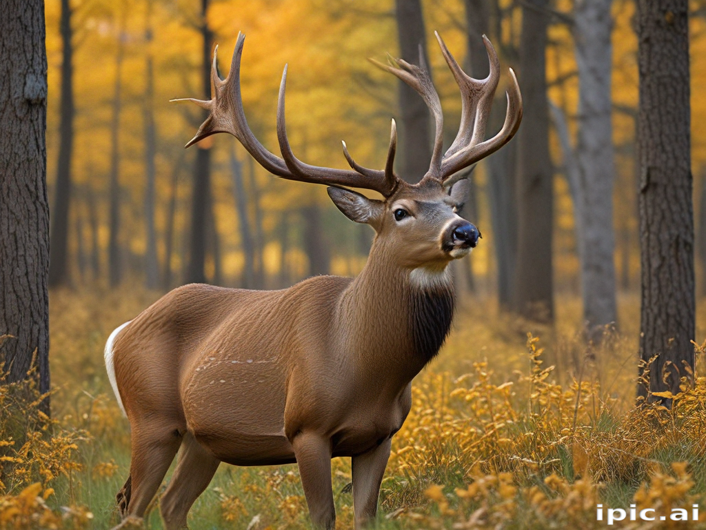 Majestic Buck Standing Proudly in a Vibrant Autumn Forest Scene.