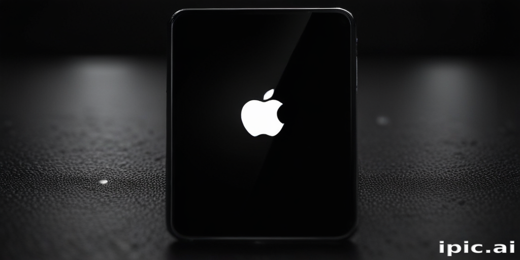 Shiny Black Device with Iconic Apple Logo Reflecting on Smooth Surface