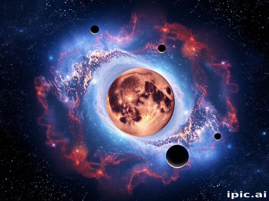 Cosmic Scene Featuring a Mystical Planet Surrounded by Colorful Nebulae ...