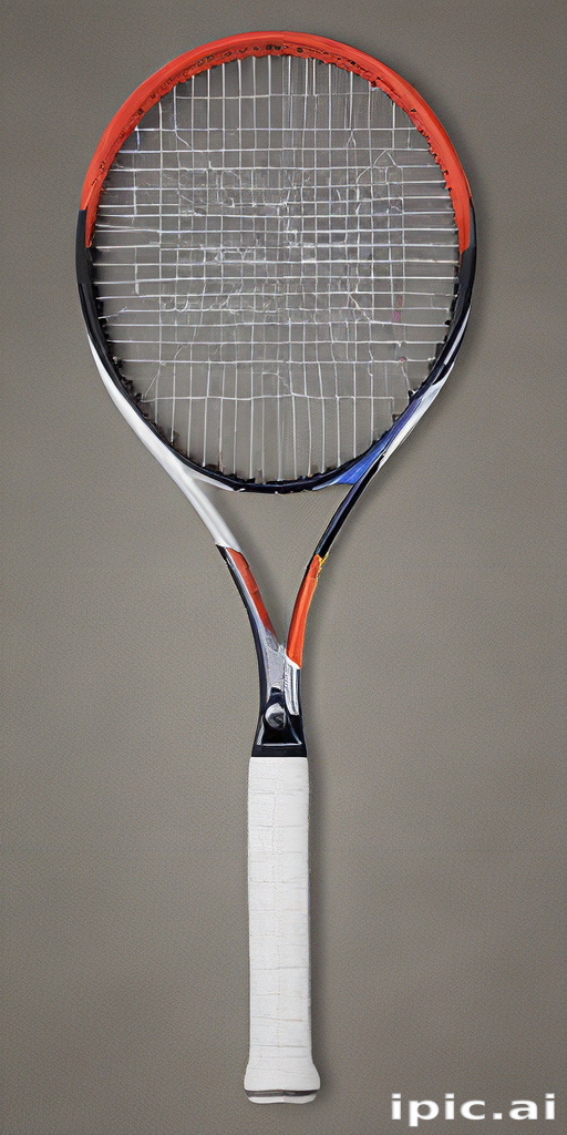 A Well-Used Tennis Racket with a Distinctive Design and Worn Strings