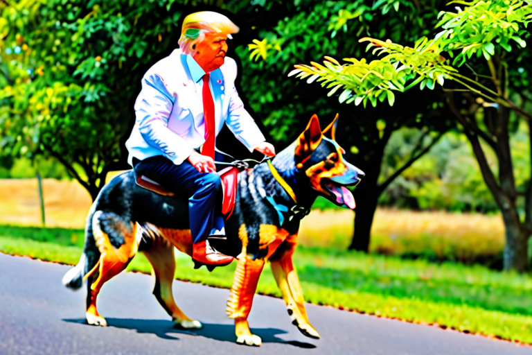 Australian cattle dog riding Donald Trump