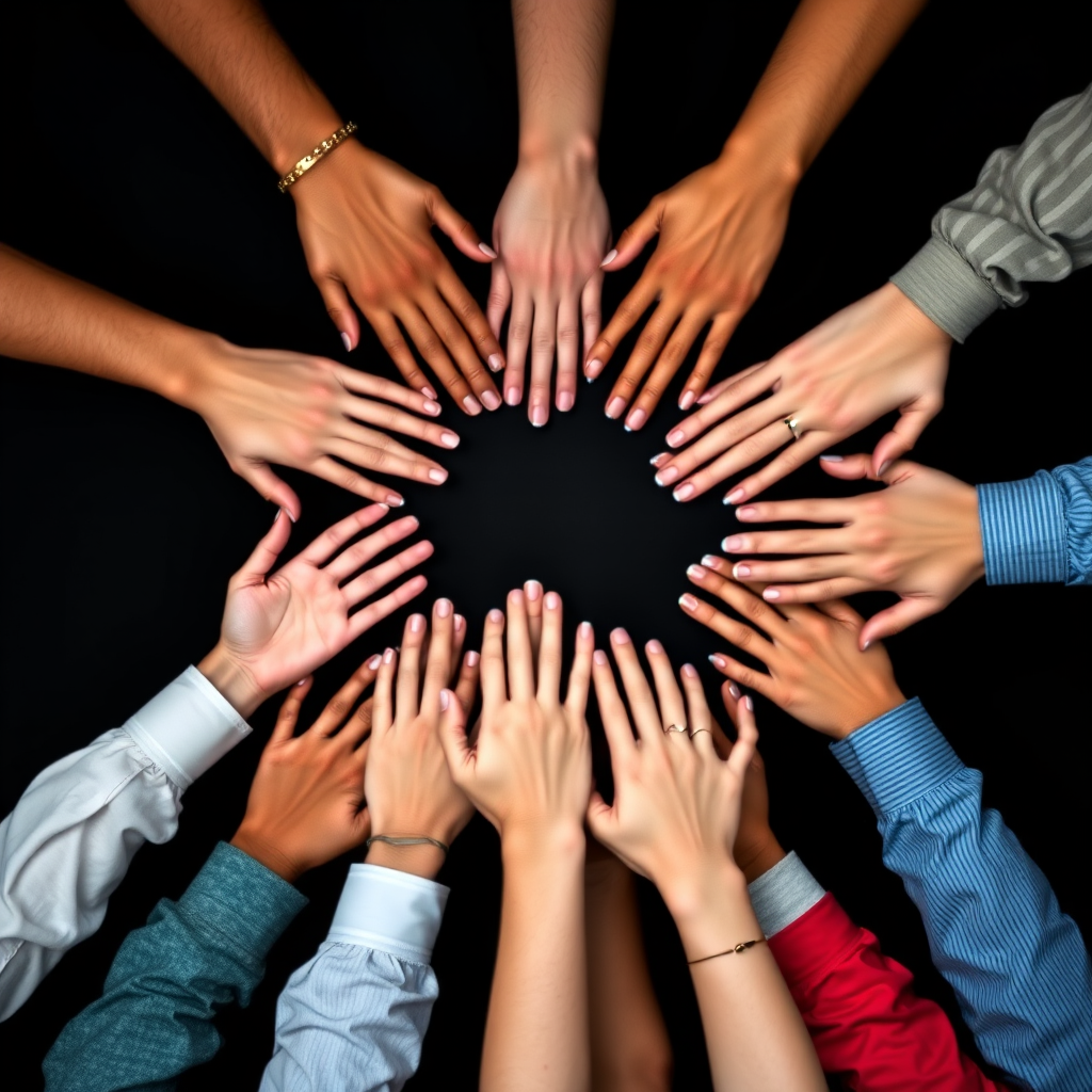 Unity and Collaboration: A Diverse Circle of Hands Coming Together
