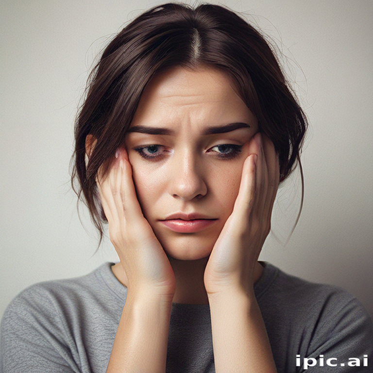 Young Woman Expressing Deep Concern and Overwhelming Stress on Her Face.