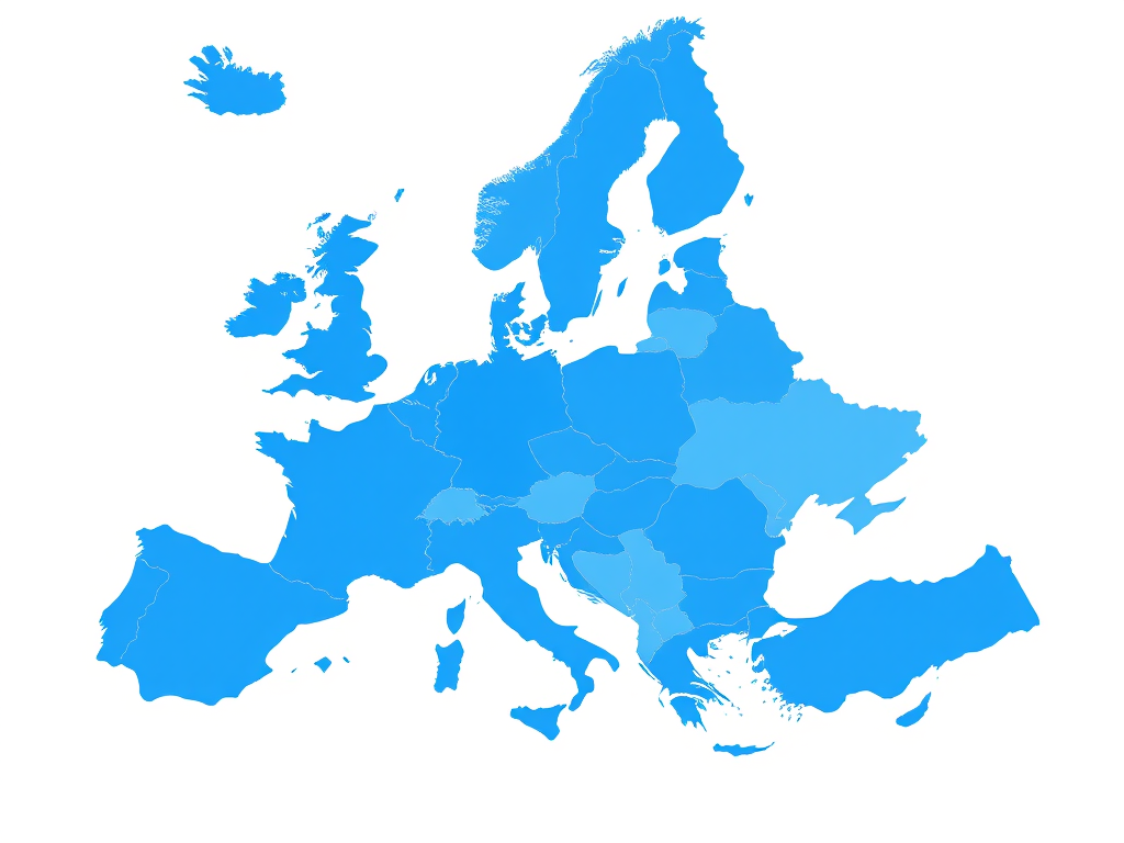 Stylized Map of Europe Displaying Various Shades of Blue Regions