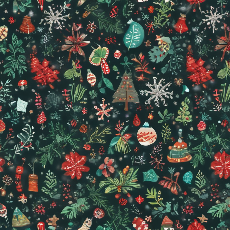 A Colorful Holiday Pattern Featuring Festive Decorations and Nature ...