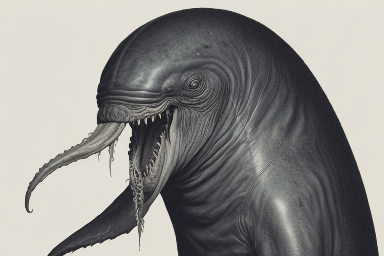 NINGEN CRYPTID, WHALE LIKE CREATURE WITH HUMANOID HEAD AND LONG SKINNY ...