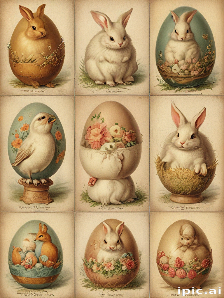 Charming Vintage Easter Illustrations Featuring Adorable Bunnies and ...