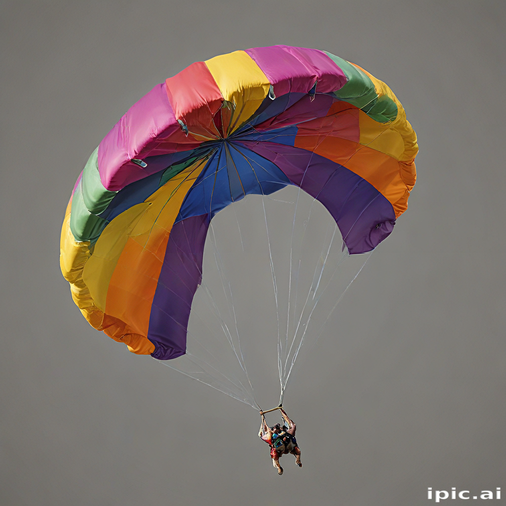 A Colorful Parachute Descending Gracefully Through the Clear Sky Above.