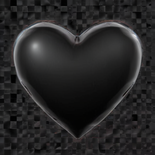 A Glossy Black Heart Shape Against a Dark Checkerboard Background