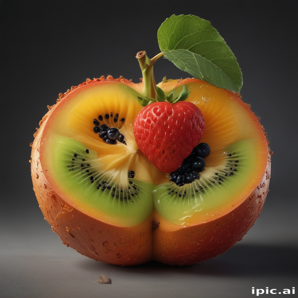 Creative Fusion of Fruits: Strawberry, Kiwi, and Blackberries in Apple