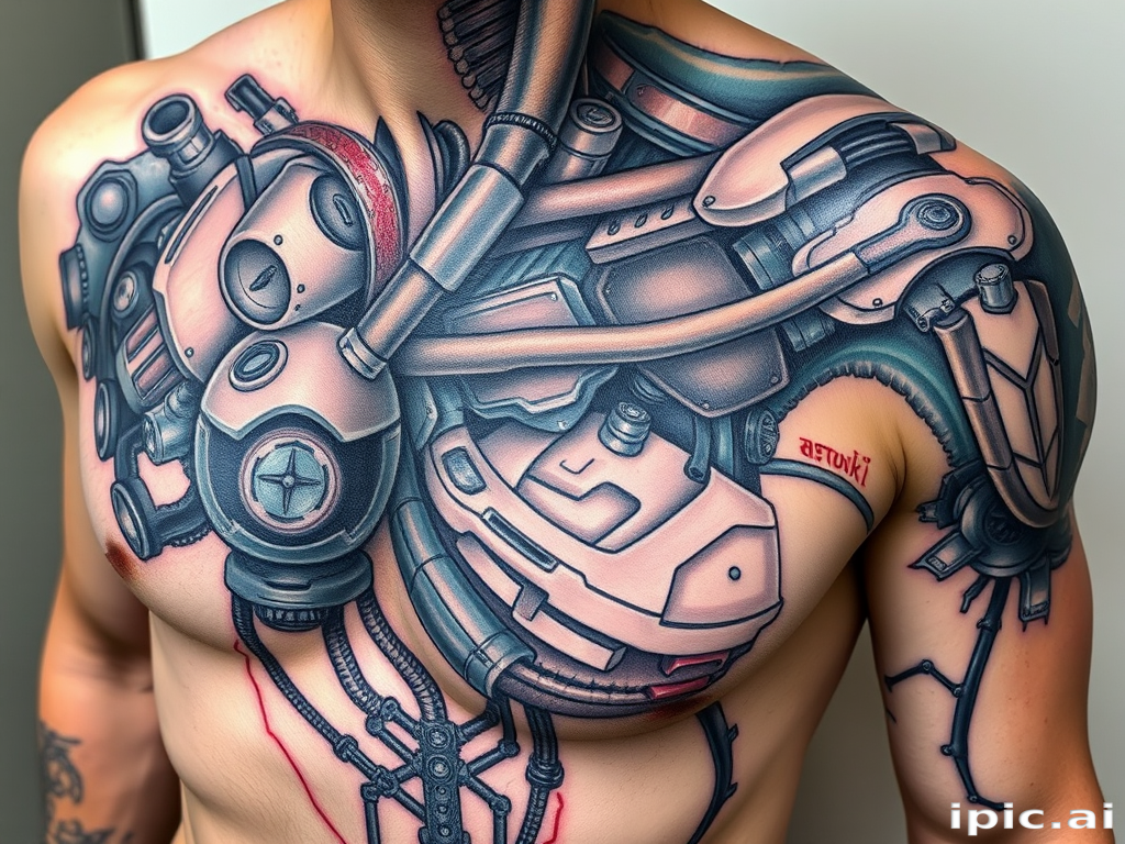 Intricate Cybernetic Tattoo Design Showcasing Futuristic Mechanical ...