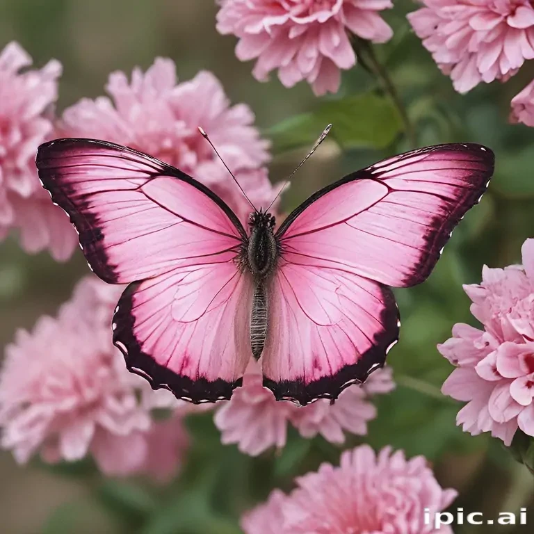 A Beautiful Pink Butterfly Resting on Vibrant Pink Flowers in Nature