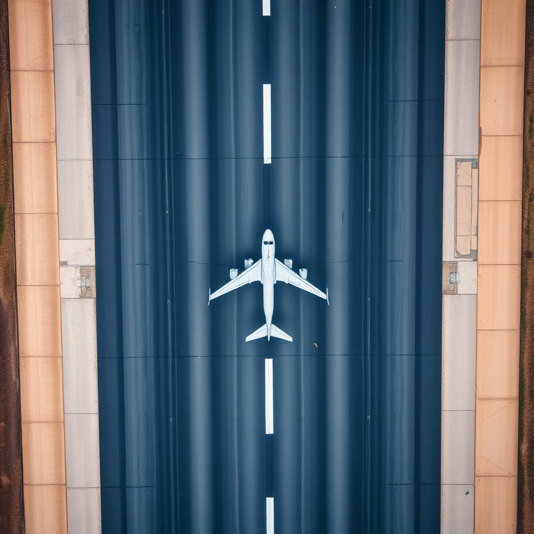 An Aerial View of an Airplane Taking Off on a Runway