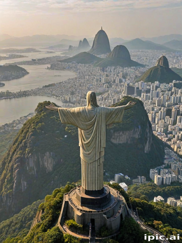 Stunning Aerial View of Christ the Redeemer Overlooking Rio de Janeiro