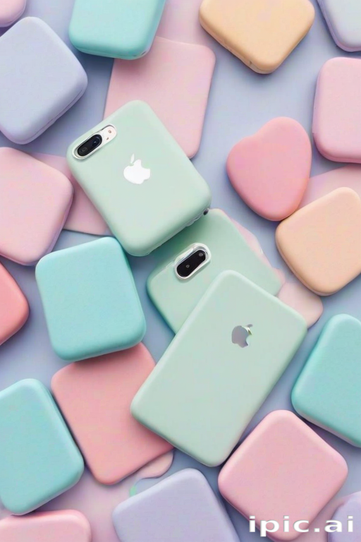 Colorful Collection of Phone Cases Surrounded by Soft Pastel Shapes