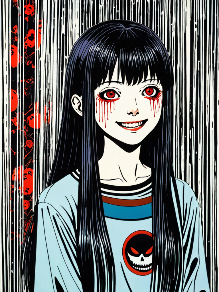 sci-fi, tomie, curtain bangs, cyberpunk, junji ito, lain, smile, dark ...