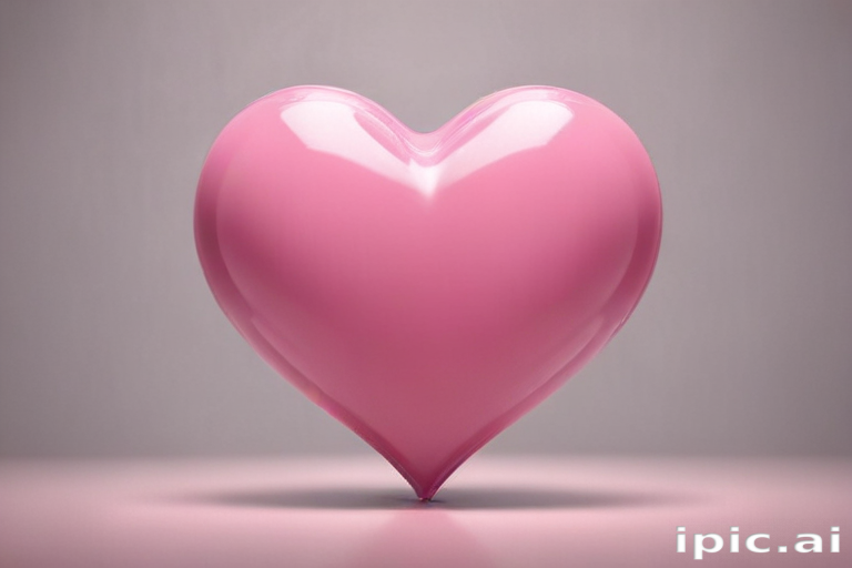A Shiny Pink Heart Sculpture Glowing on a Soft Surface Background.