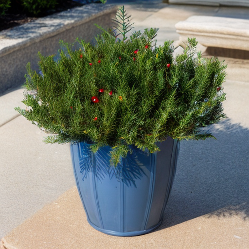 A potted yew on a church pew