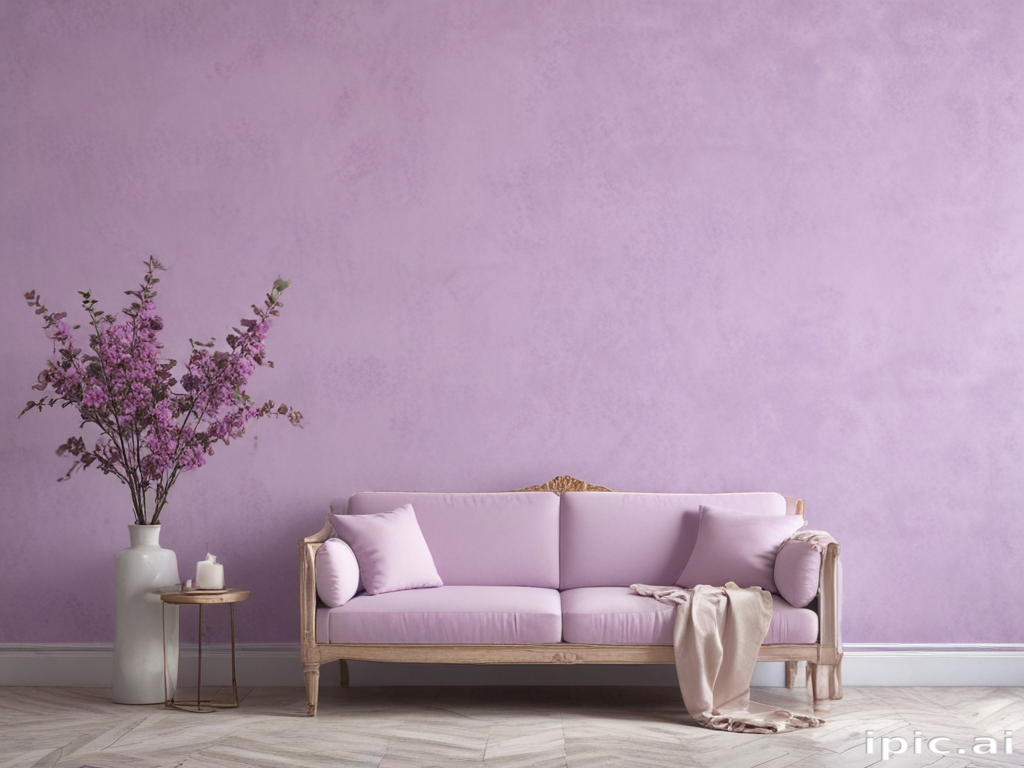 Cozy Living Room with Lavender Walls and Elegant Purple Sofa Decoration
