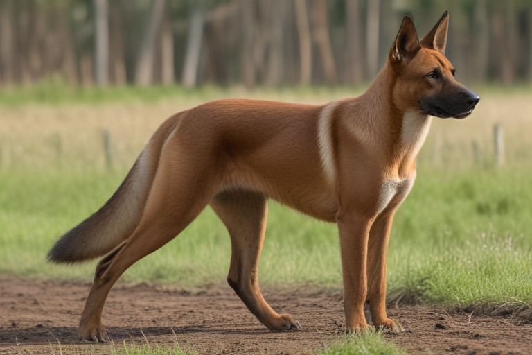 A Majestic Dog Standing Proudly in a Lush Green Field.