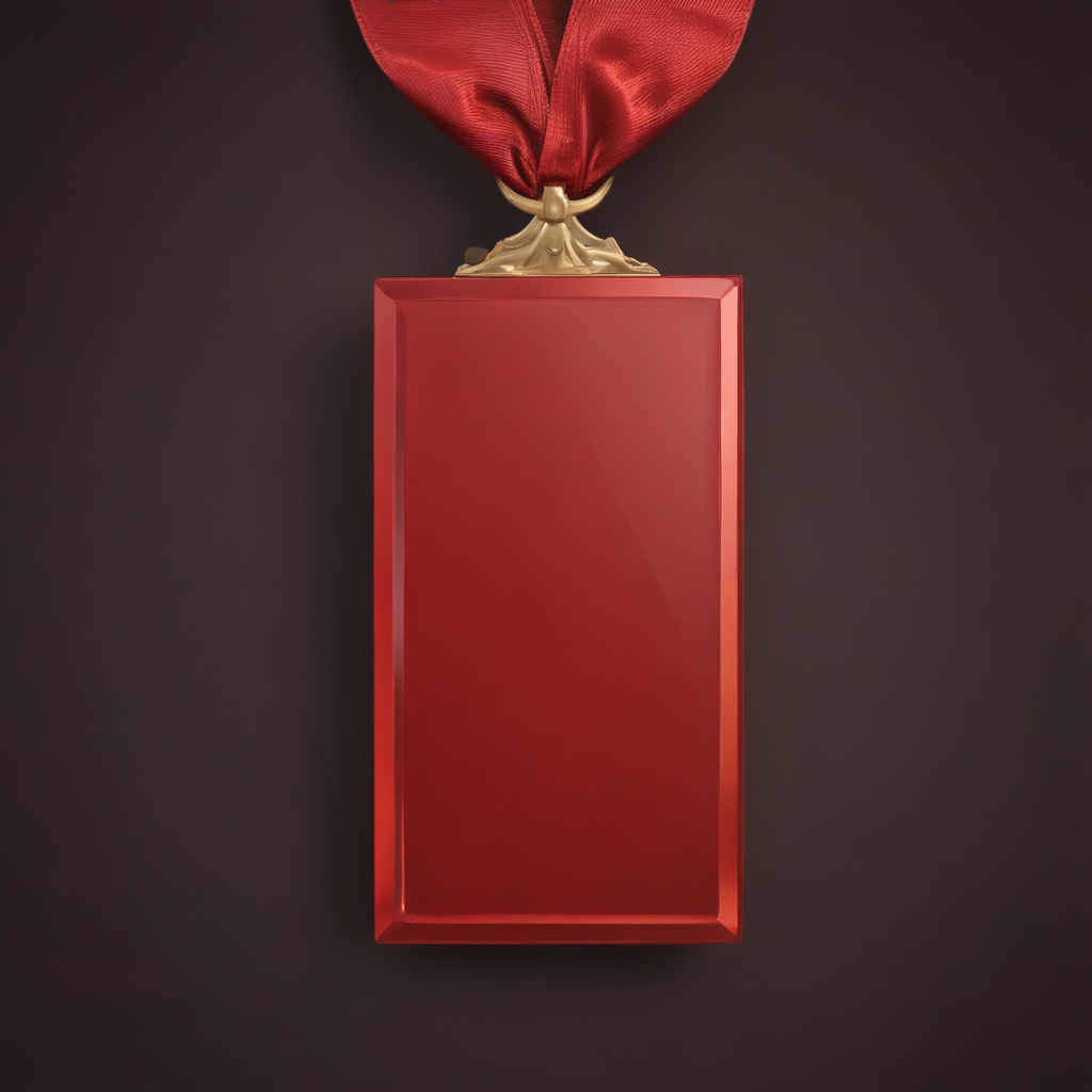 Elegant Red Medal with a Glossy Finish and Satin Ribbon Display