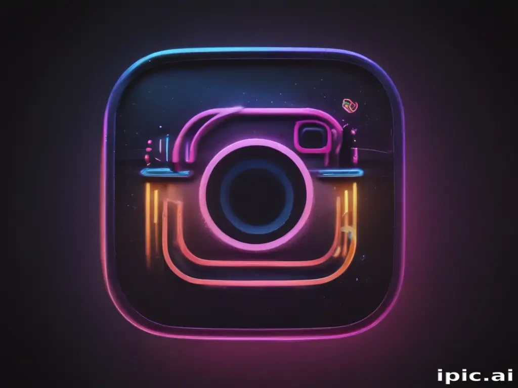 Vibrant Neon Instagram Logo Glowing Against a Dark Background
