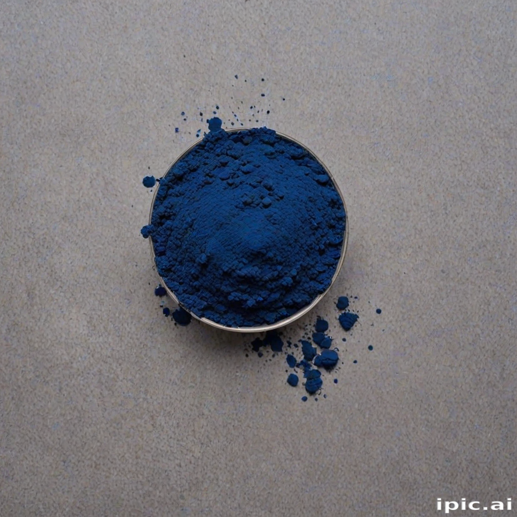 Vibrant Blue Pigment Powder in a Bowl Surrounded by Colorful Splashes