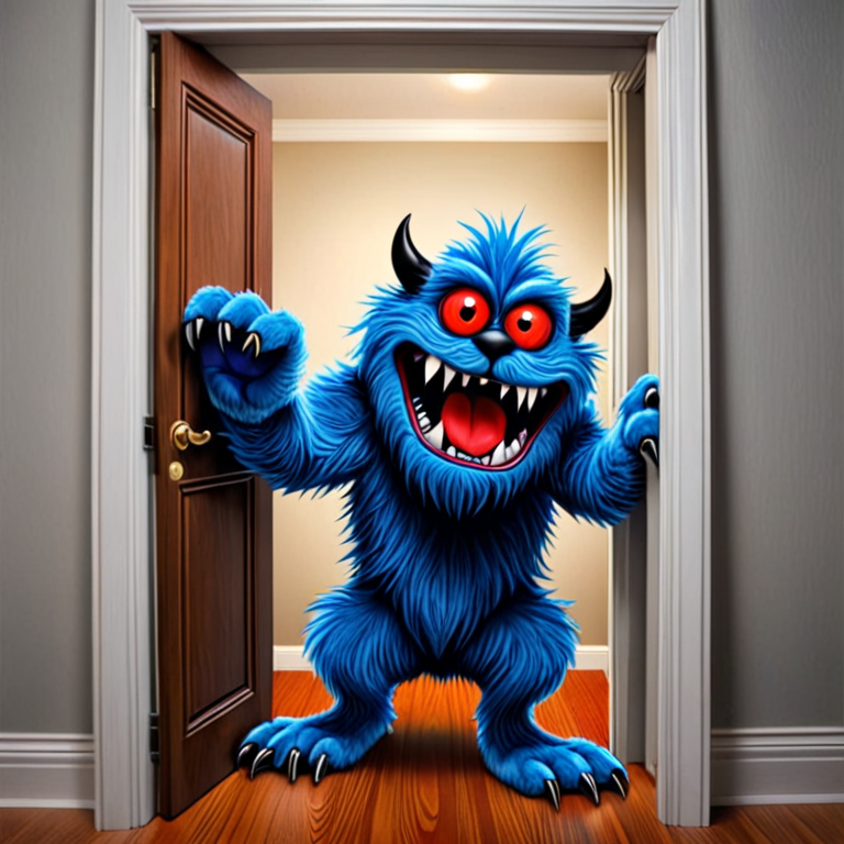 Digital art of a Terrifying Blue Furry monster with claws and glowing ...