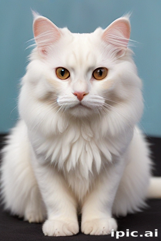 A Majestic White Cat with Fluffy Fur and Striking Eyes Sitting Gracefully.