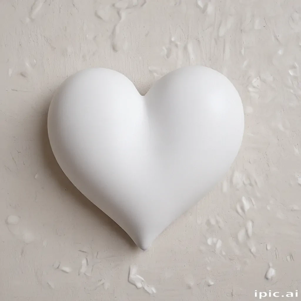 A Smooth, White Heart Sculpture Against a Textured Neutral Background.