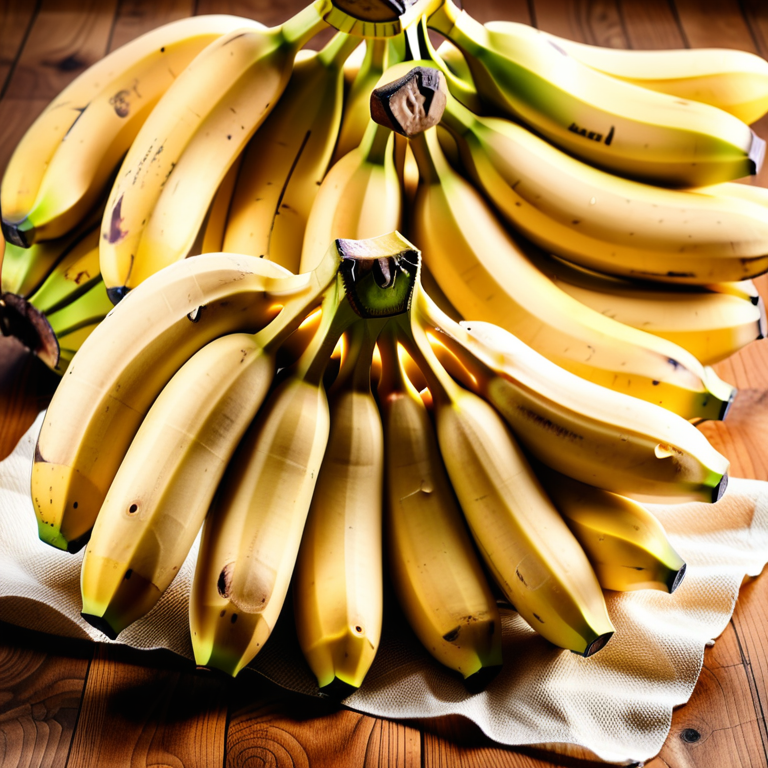 A Bountiful Display of Fresh, Ripe Bananas on a Rustic Wooden Table