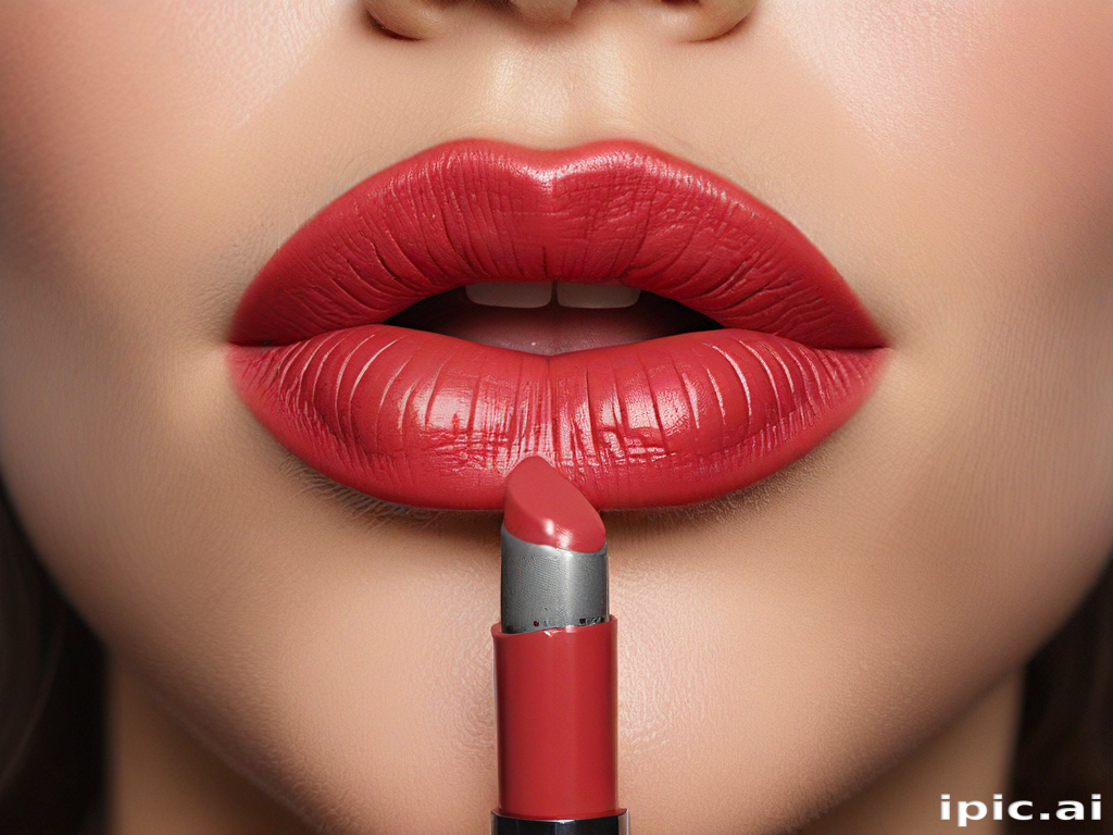 Close-Up of Luscious Red Lips with Vibrant Lipstick Application in Focus