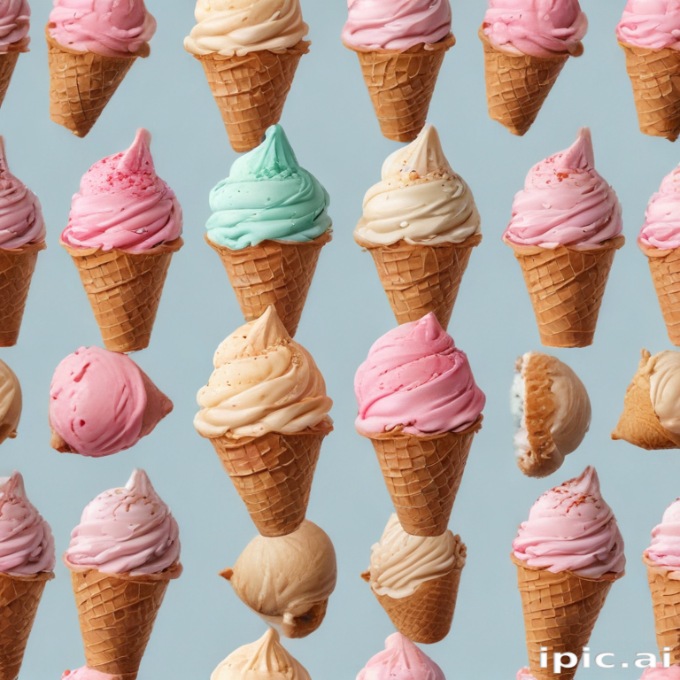 A Delightful Array of Colorful Ice Cream Cones Against a Blue Background.