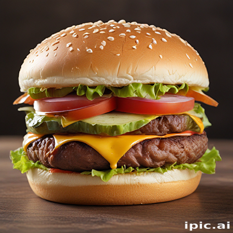 Deliciously Stacked Cheeseburger with Fresh Vegetables and Toasted ...
