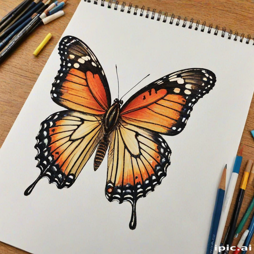 Beautifully Detailed Illustration of a Colorful Butterfly on Sketch Paper