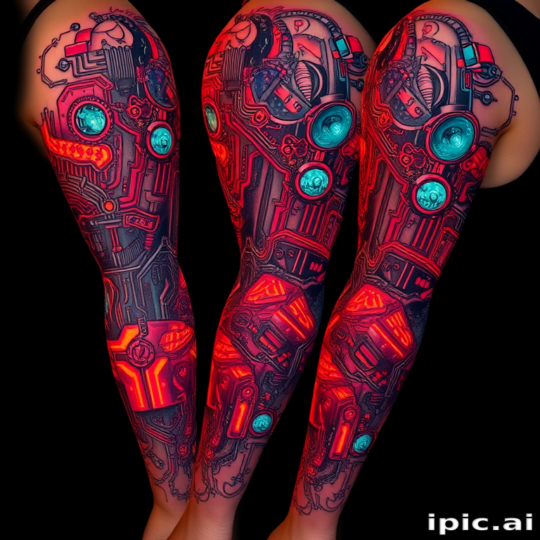 Intricate Cyberpunk-Inspired Tattoo Design Featuring Vivid Colors and ...