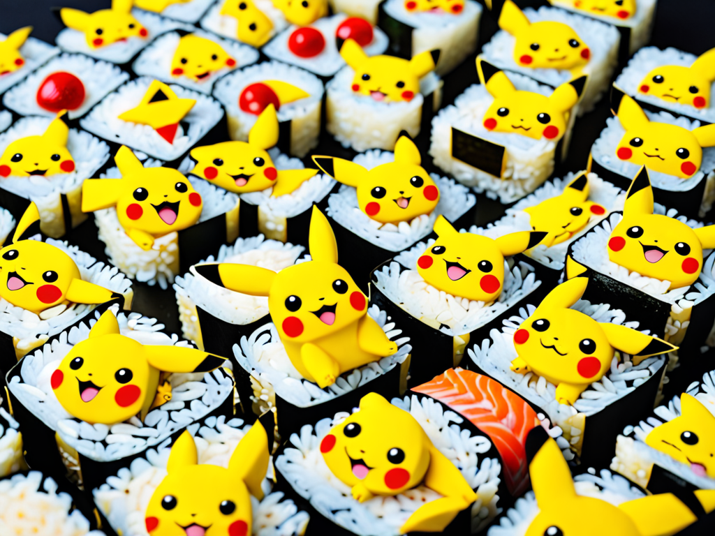 Pikachu sushi with tail coming out of maki roll