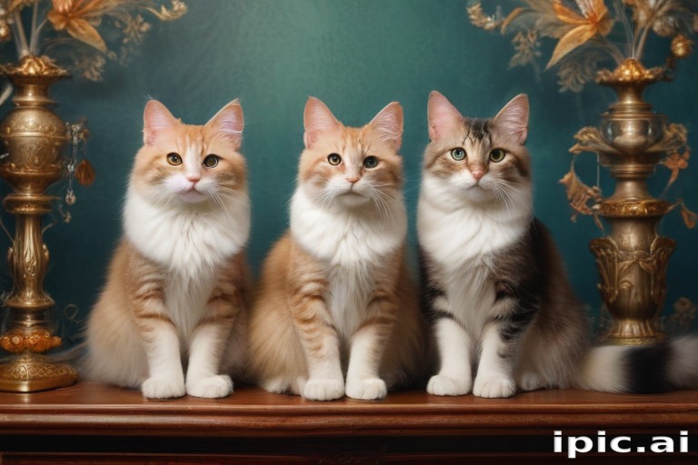 Three Beautiful Cats Posing Elegantly Against a Classic Decorative ...