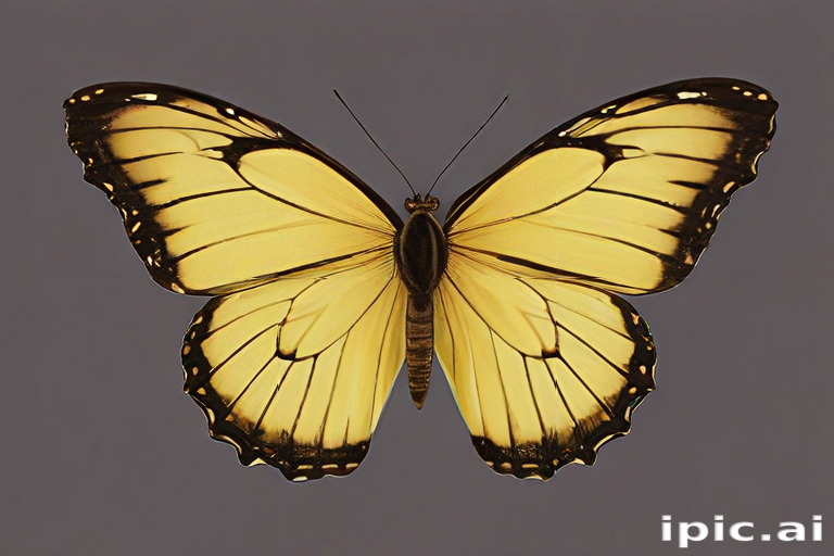A Beautiful Yellow Butterfly with Intricate Patterns Against a Neutral ...