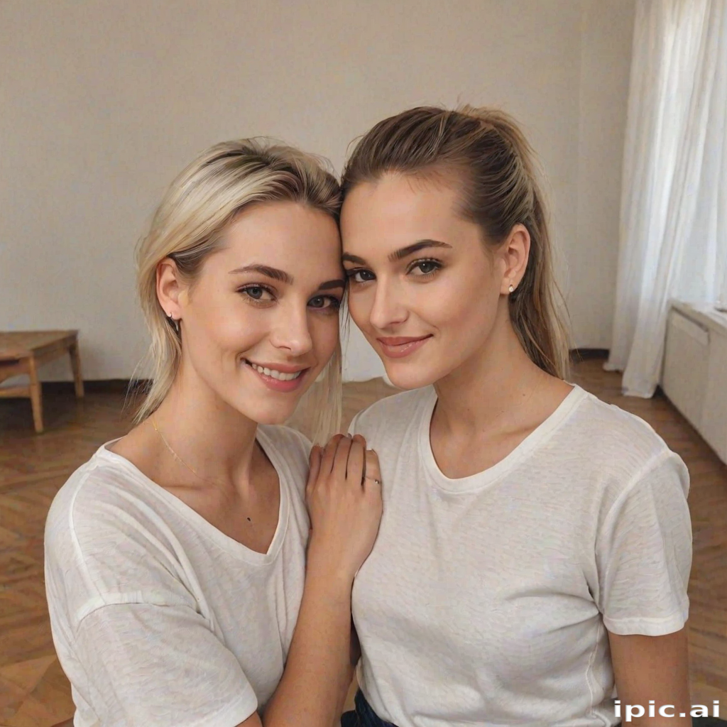 Two Friends Smiling Together in a Bright, Minimalist Indoor Setting