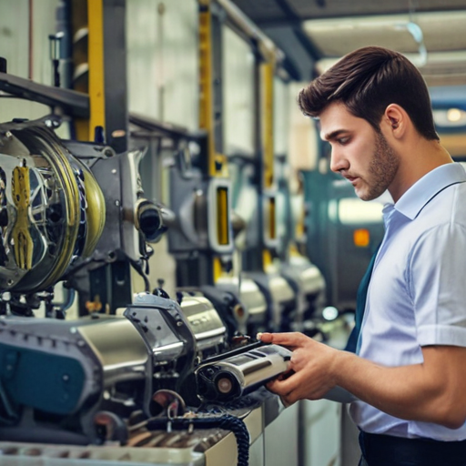 automazione industriale, una persona che programma un braccio meccanico