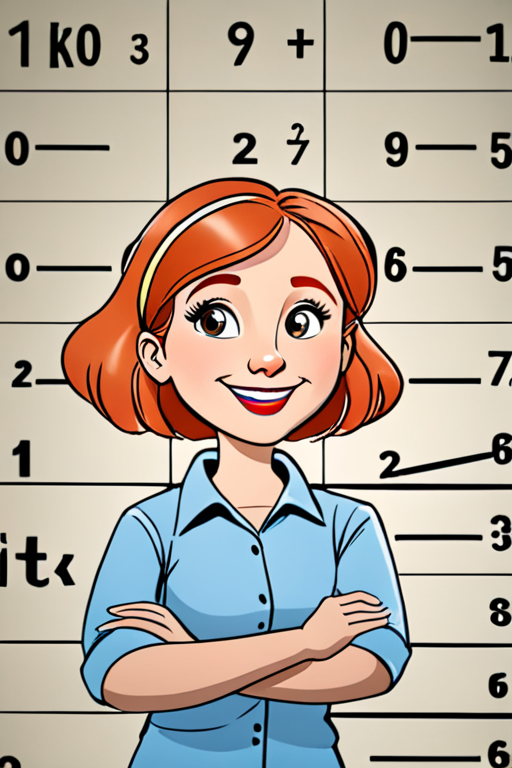 The cartoon of a happy girl doing math
