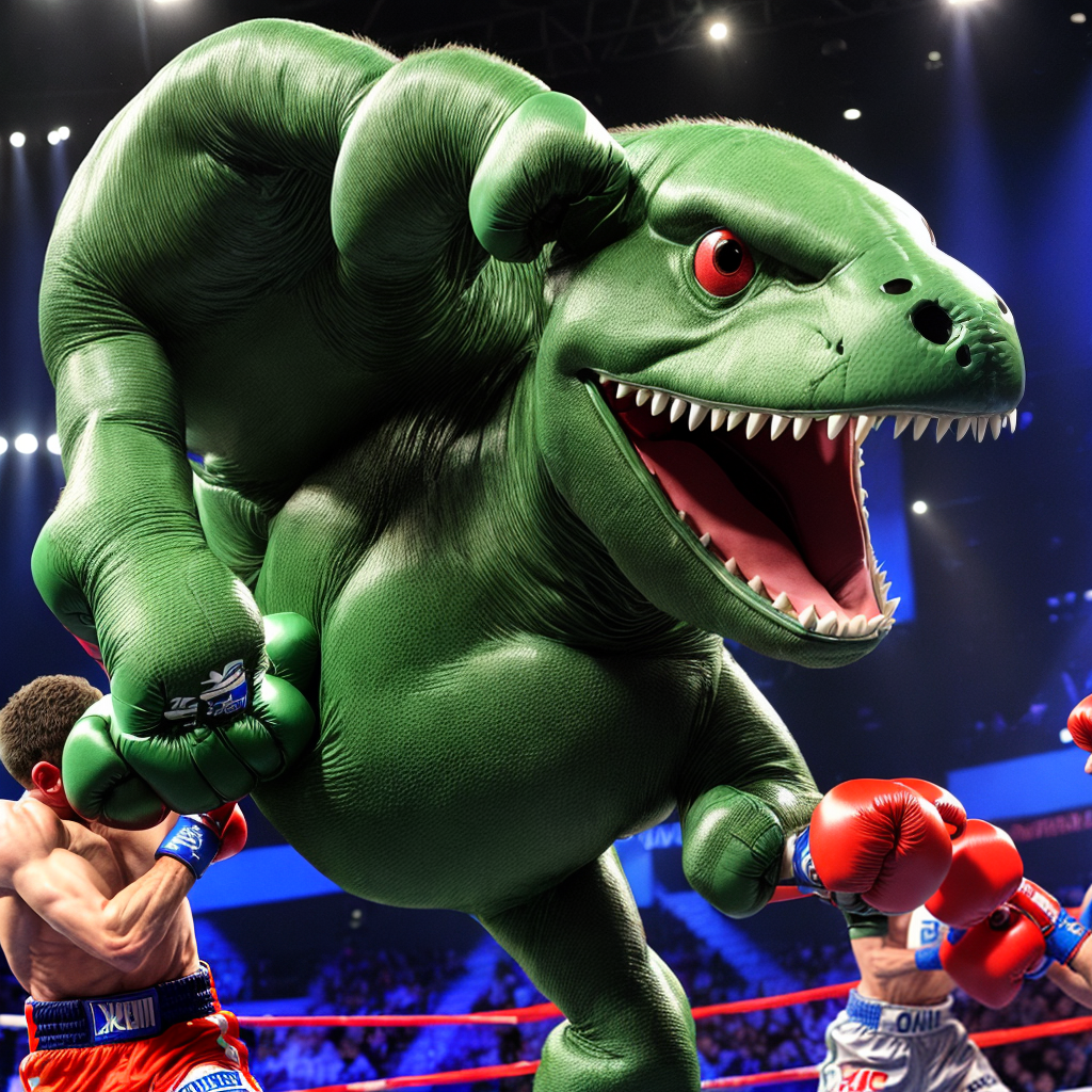 t rex fighting Hasbulla in a boxing match