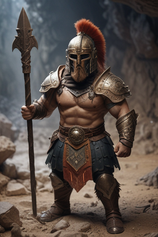 long-bearded fantasy dwarf gladiator in hoplite armor with ornate ...