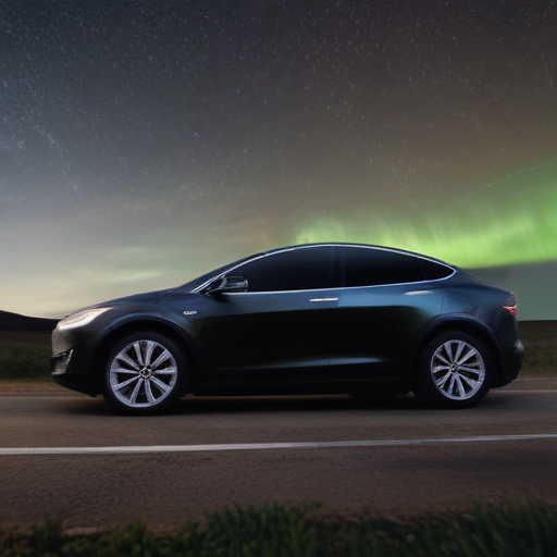 tesla model x in space flying around realistic earth leaving a green ...
