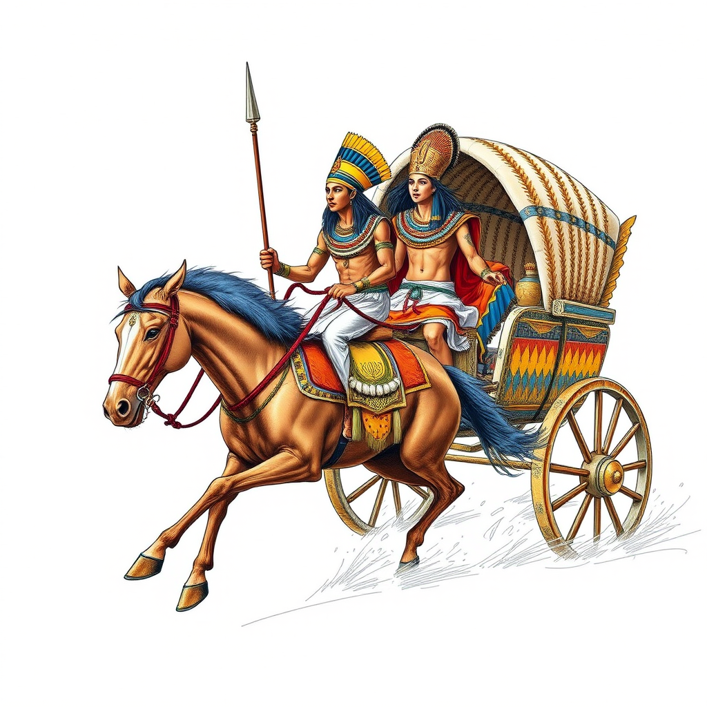 Create a highly detailed and colorful depiction of an ancient Egyptian ...