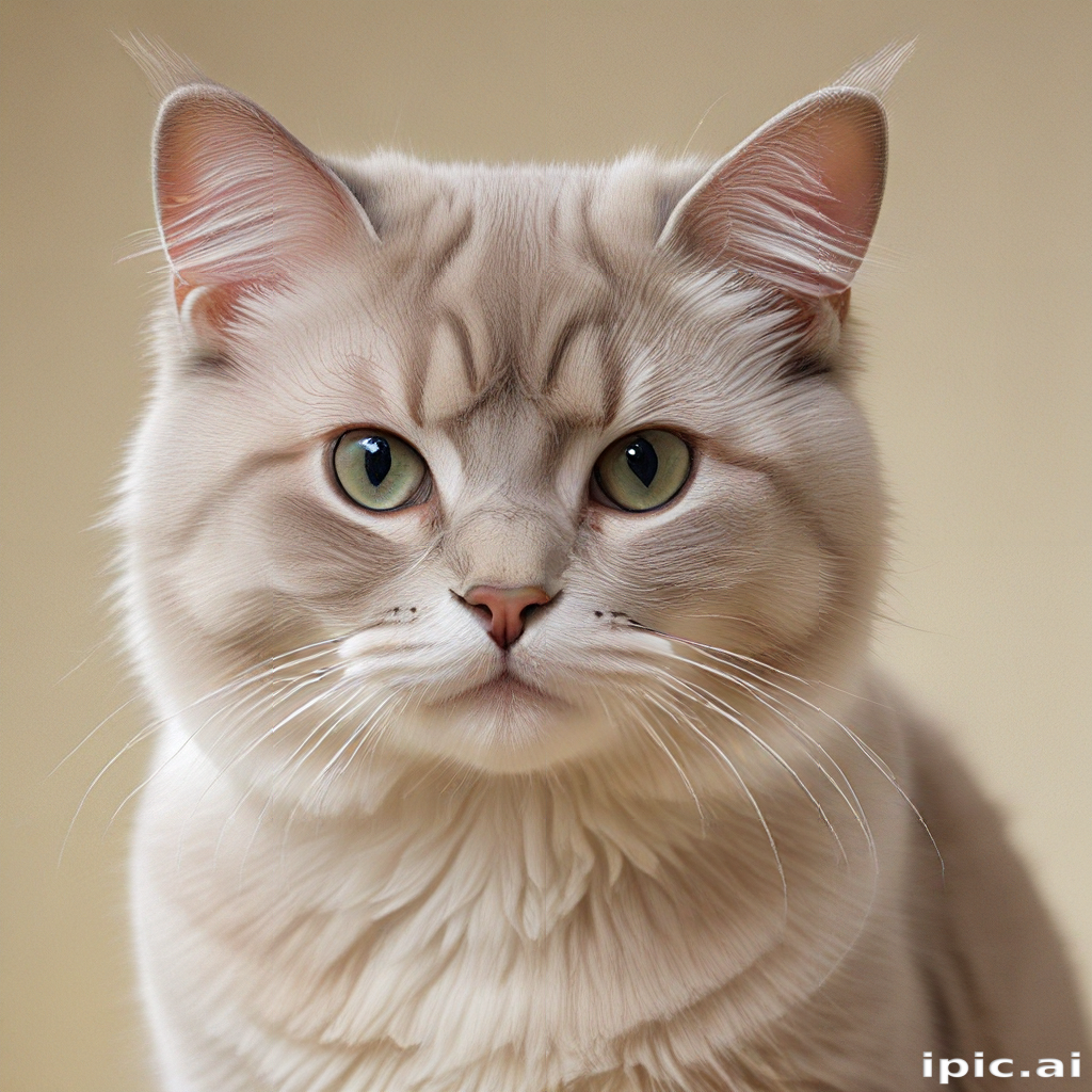 A Majestic Cream-Colored Cat with Striking Green Eyes and Fluffy Fur.