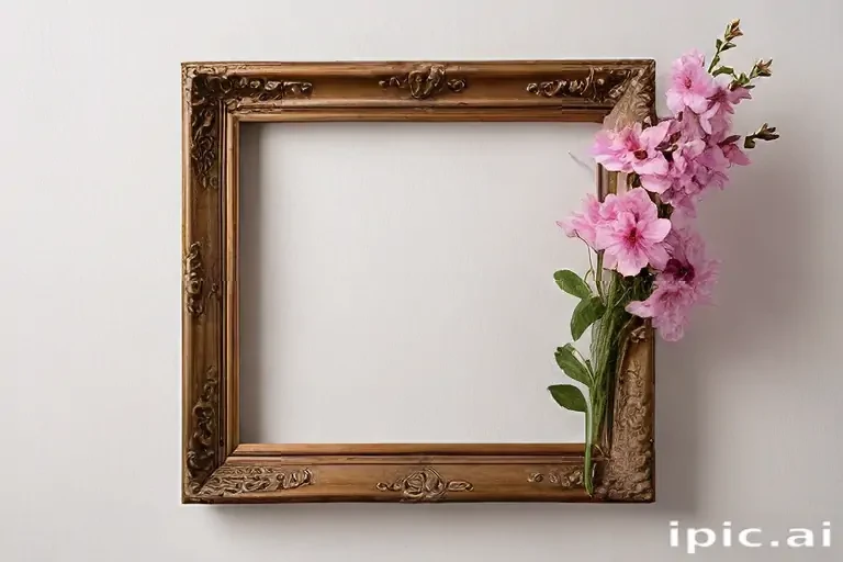 Elegant Vintage Frame Adorned with Delicate Pink Flowers on Display