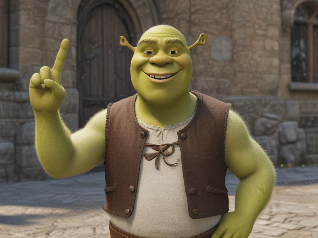 Shrek doing peace sign